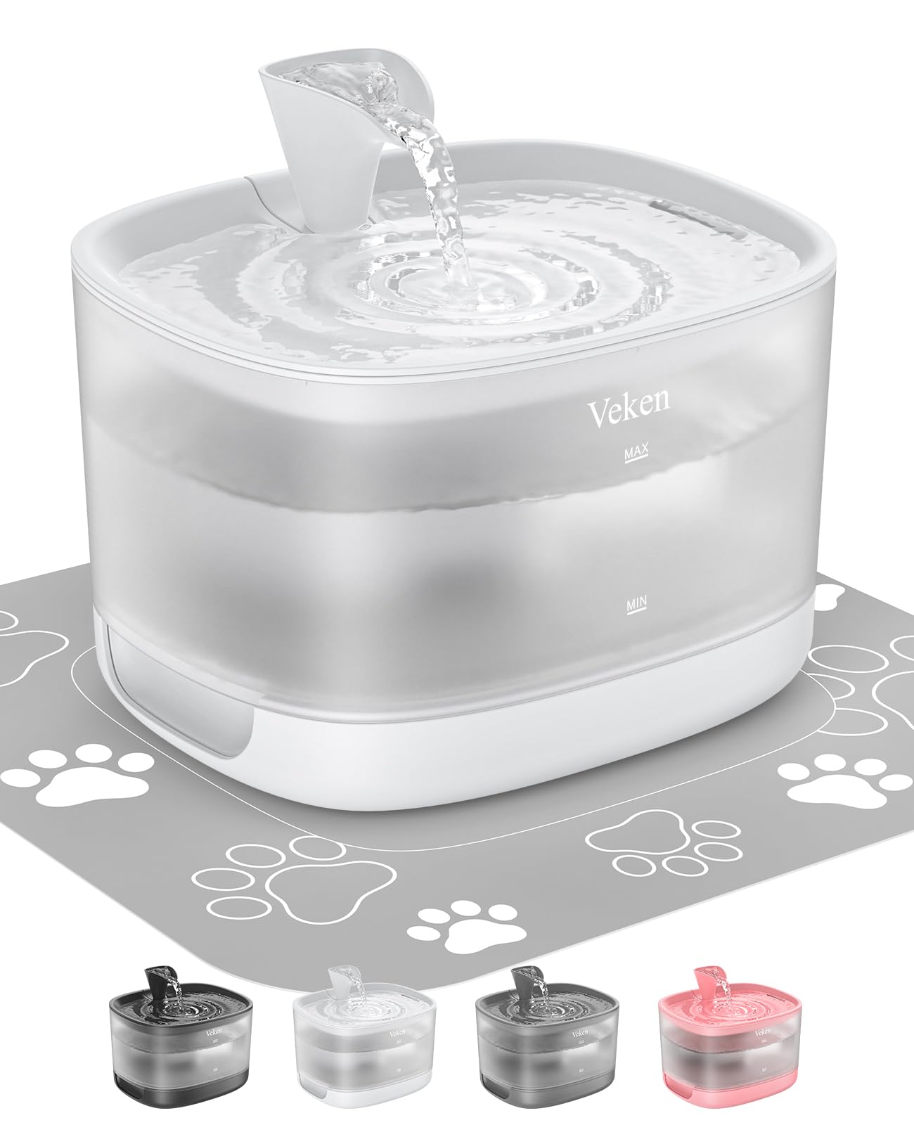 Veken Pet Fountain With Detachable Water Tank | 84oz/2.5L | White | aborderproducts