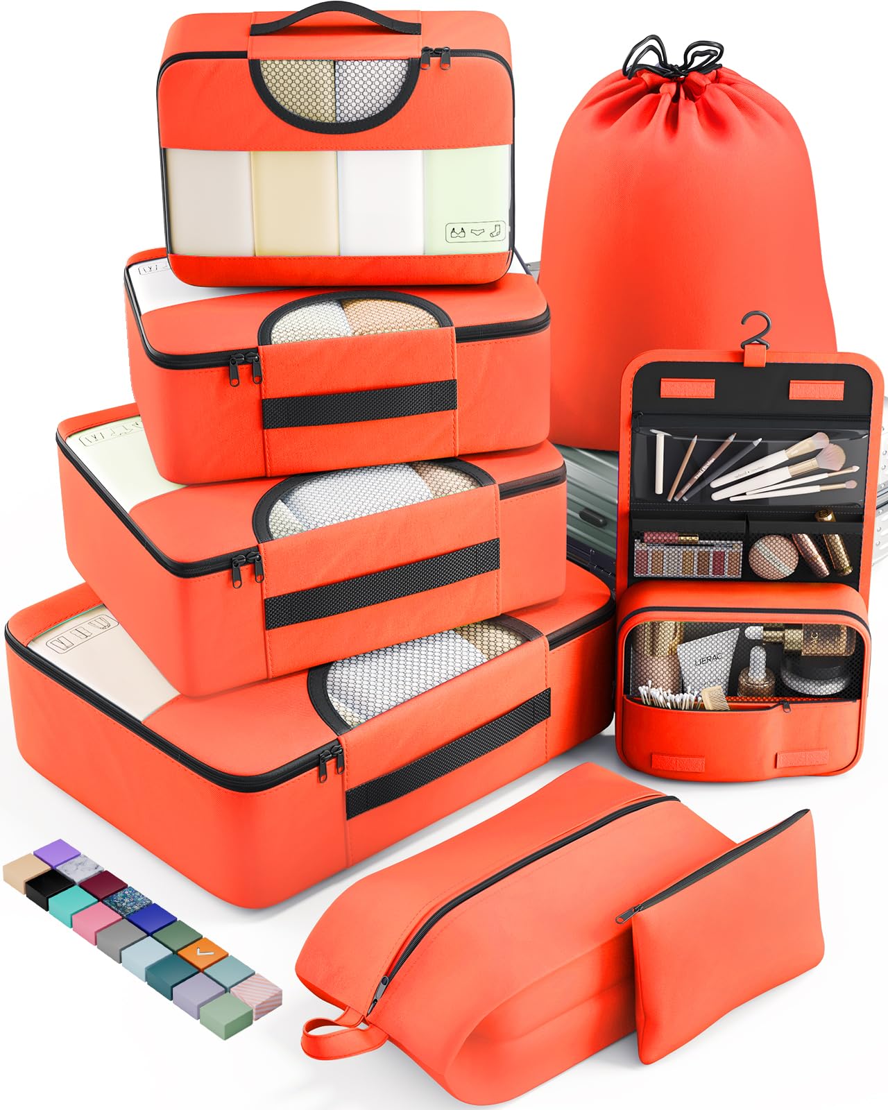 Veken 8 Piece Set Travel Packing Cubes | Orange | aborderproducts