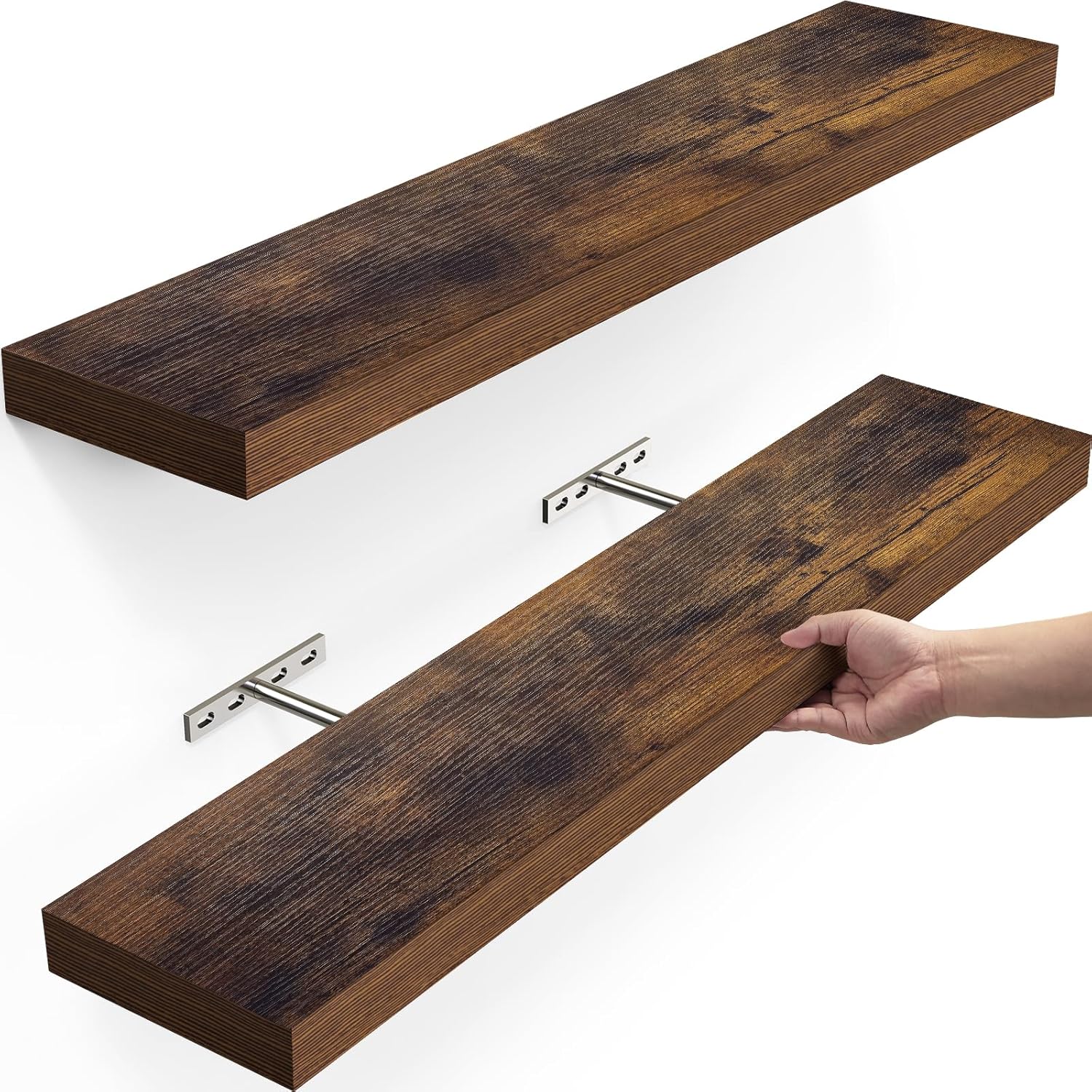 BAYKA Floating Shelves, Wall Mounted Rustic Wood Shelves | 2pcs | 22 ...