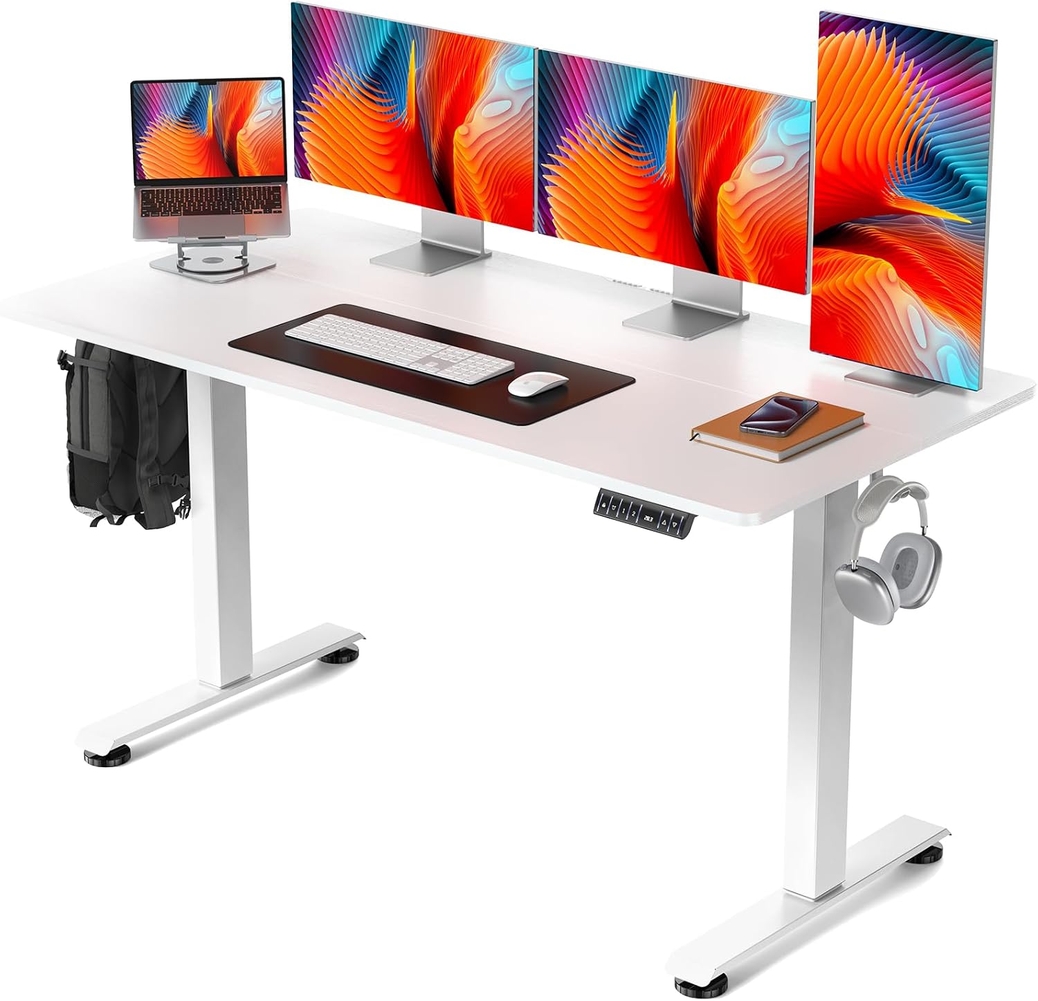 Veken | Electric Standing Desk | 55 Inch | White | aborderproducts