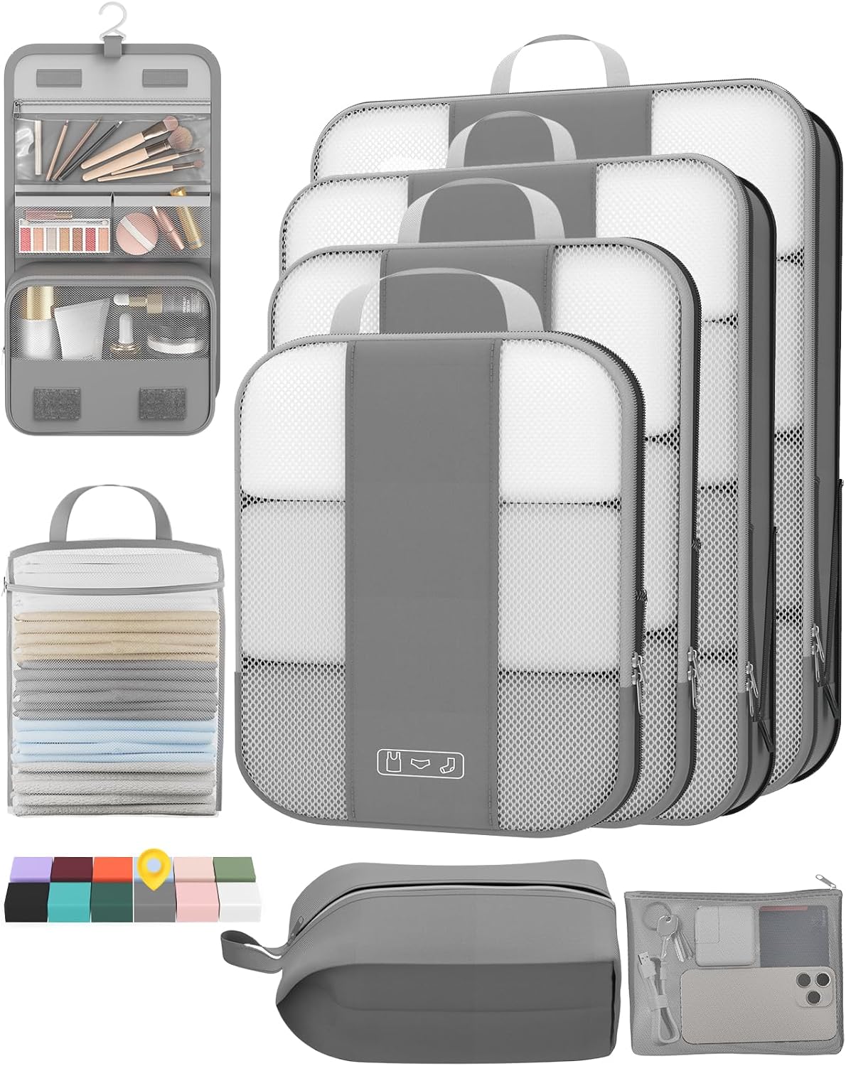 OlarHike | Compression Packing Cubes | 8 Set | Gray | aborderproducts