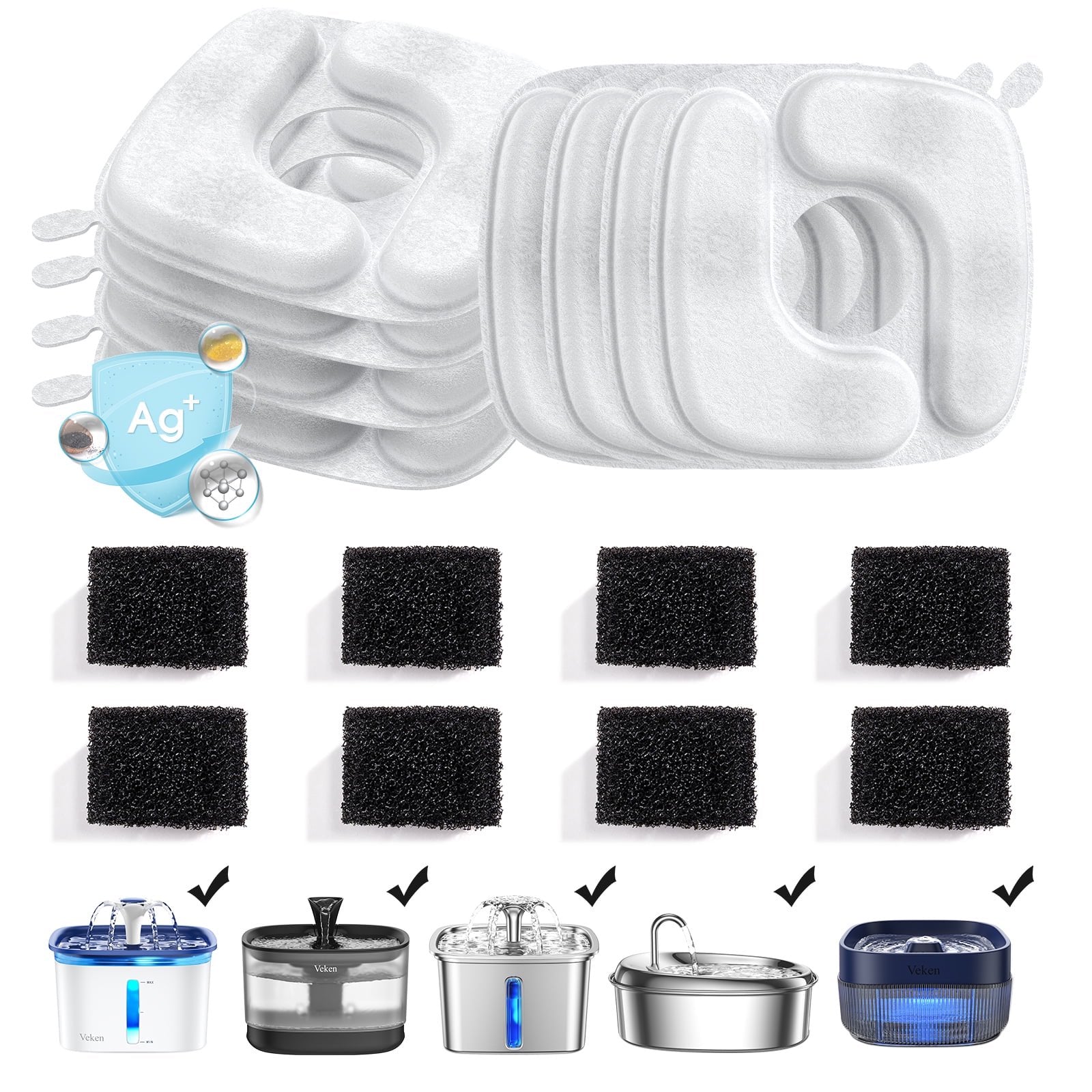 Veken | 8 Pack Replacement Filters & 8 Pack Replacement | For Pet ...