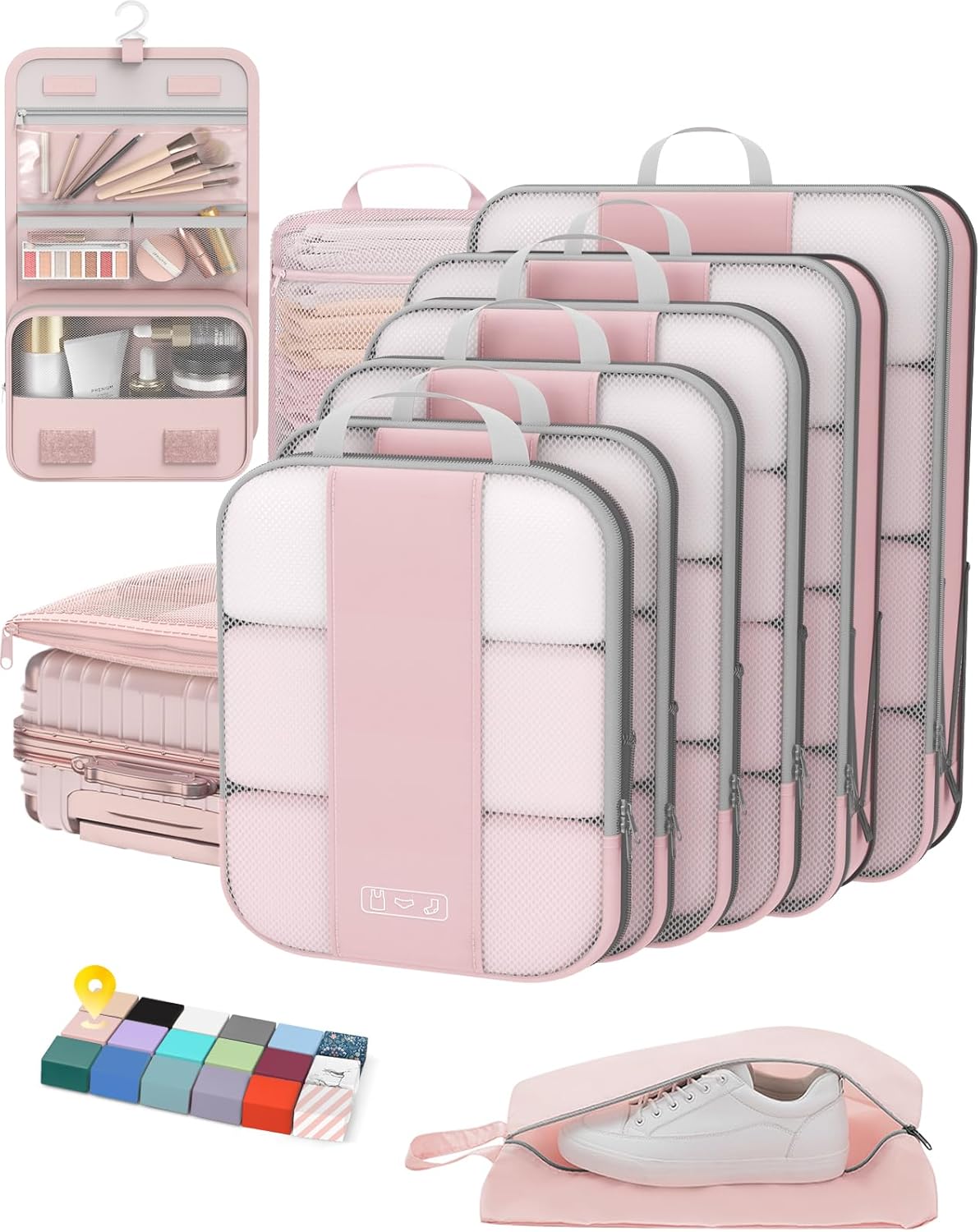 OlarHike | Compression Packing Cubes | 10 Set | Pink | aborderproducts
