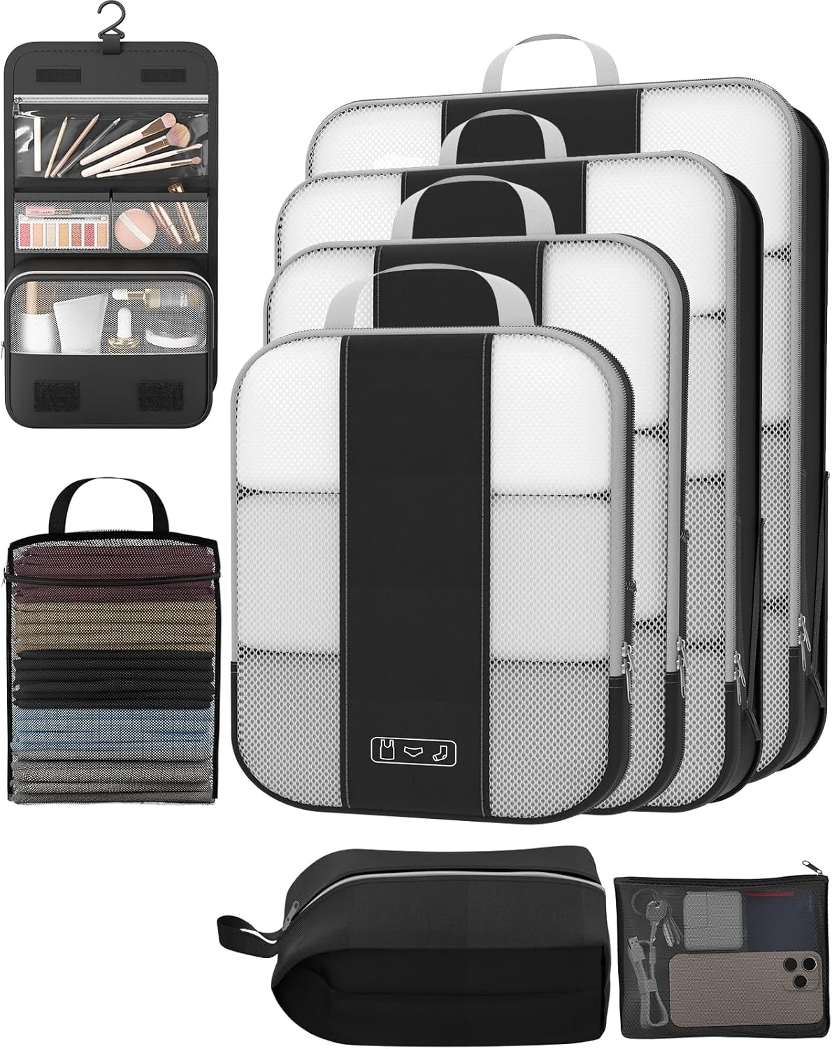 OlarHike | Compression Packing Cubes | 8 Set | Black | aborderproducts