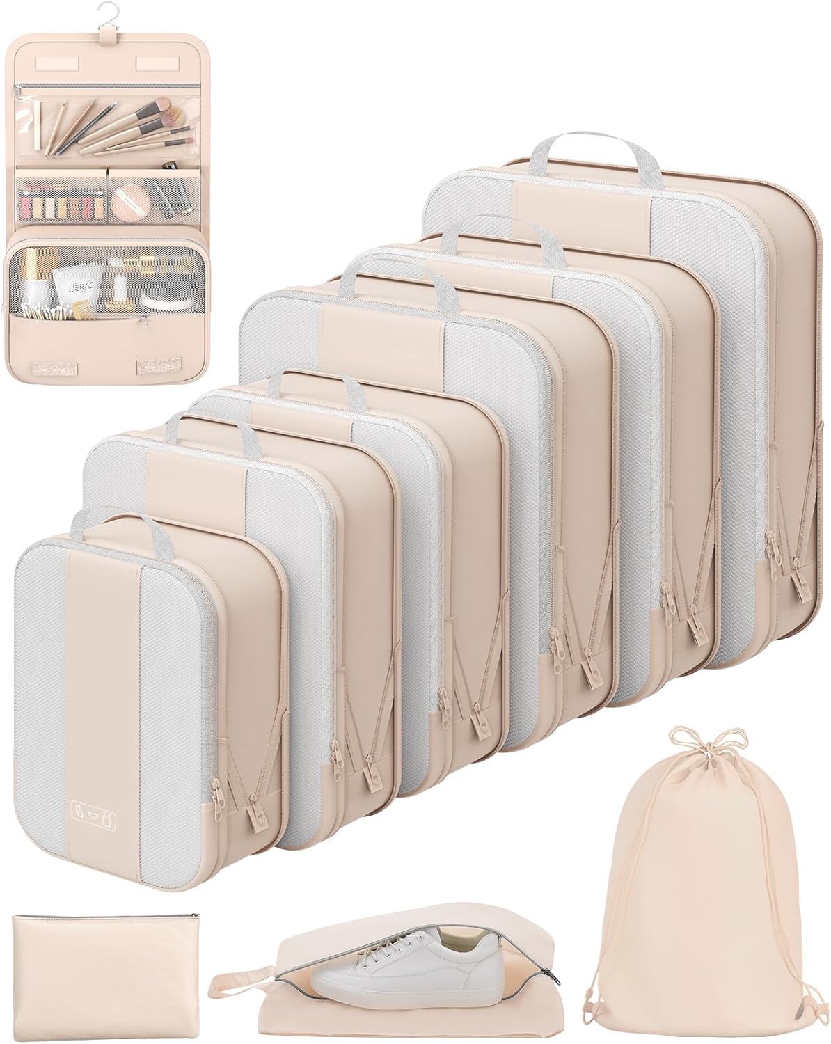 OlarHike | Compression Packing Cubes | 10 Sets | Beige | aborderproducts