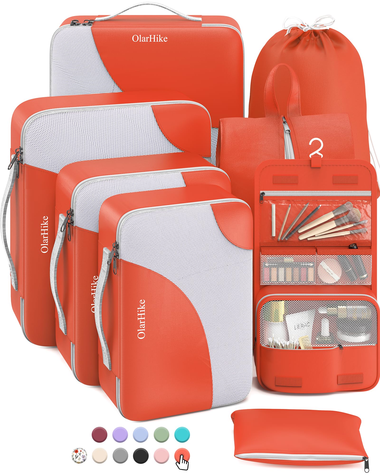 OlarHike 8 Piece Set Travel Packing Cubes | Orange | aborderproducts