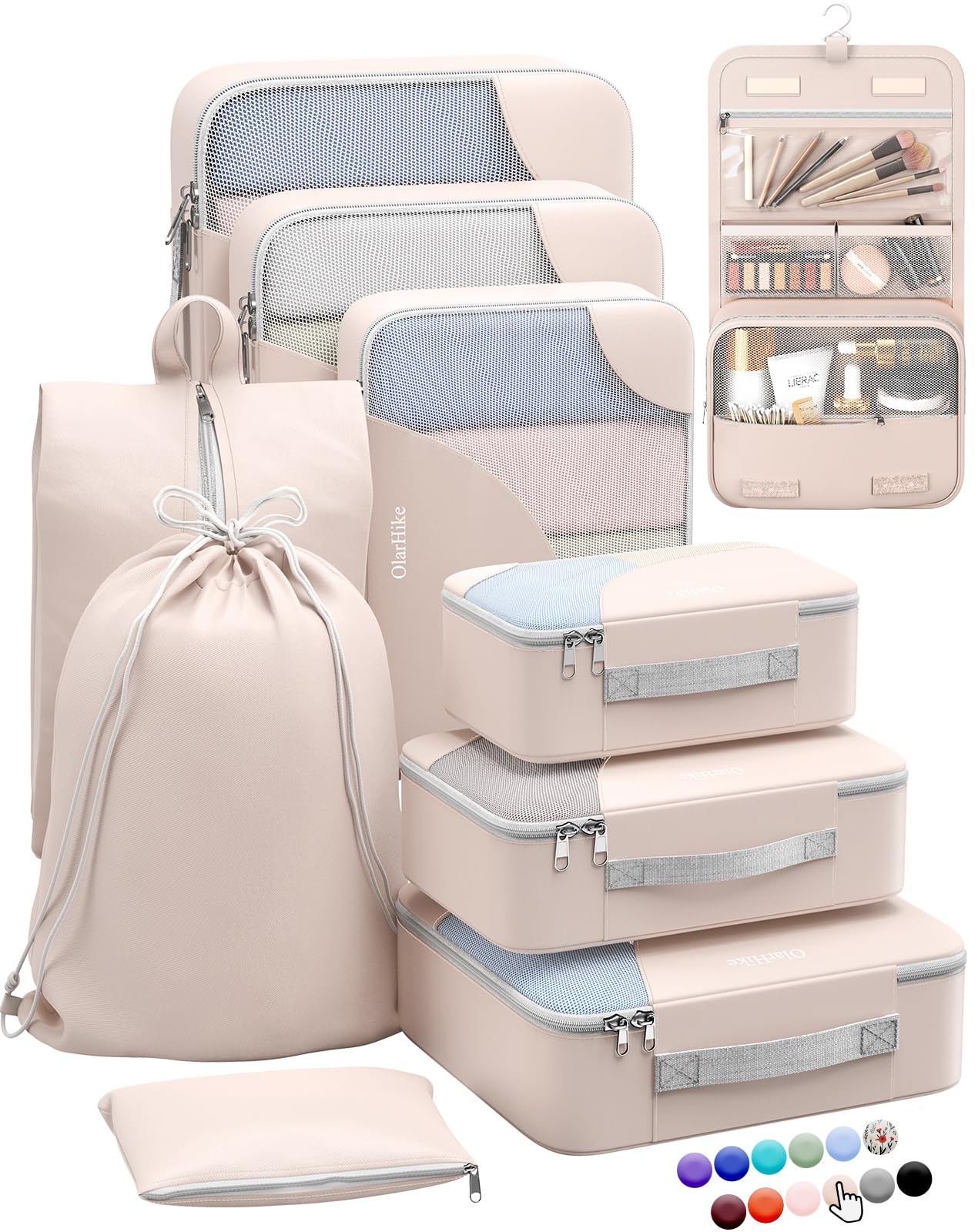 OlarHike 10 Piece Set Travel Packing Cubes | Cream | aborderproducts