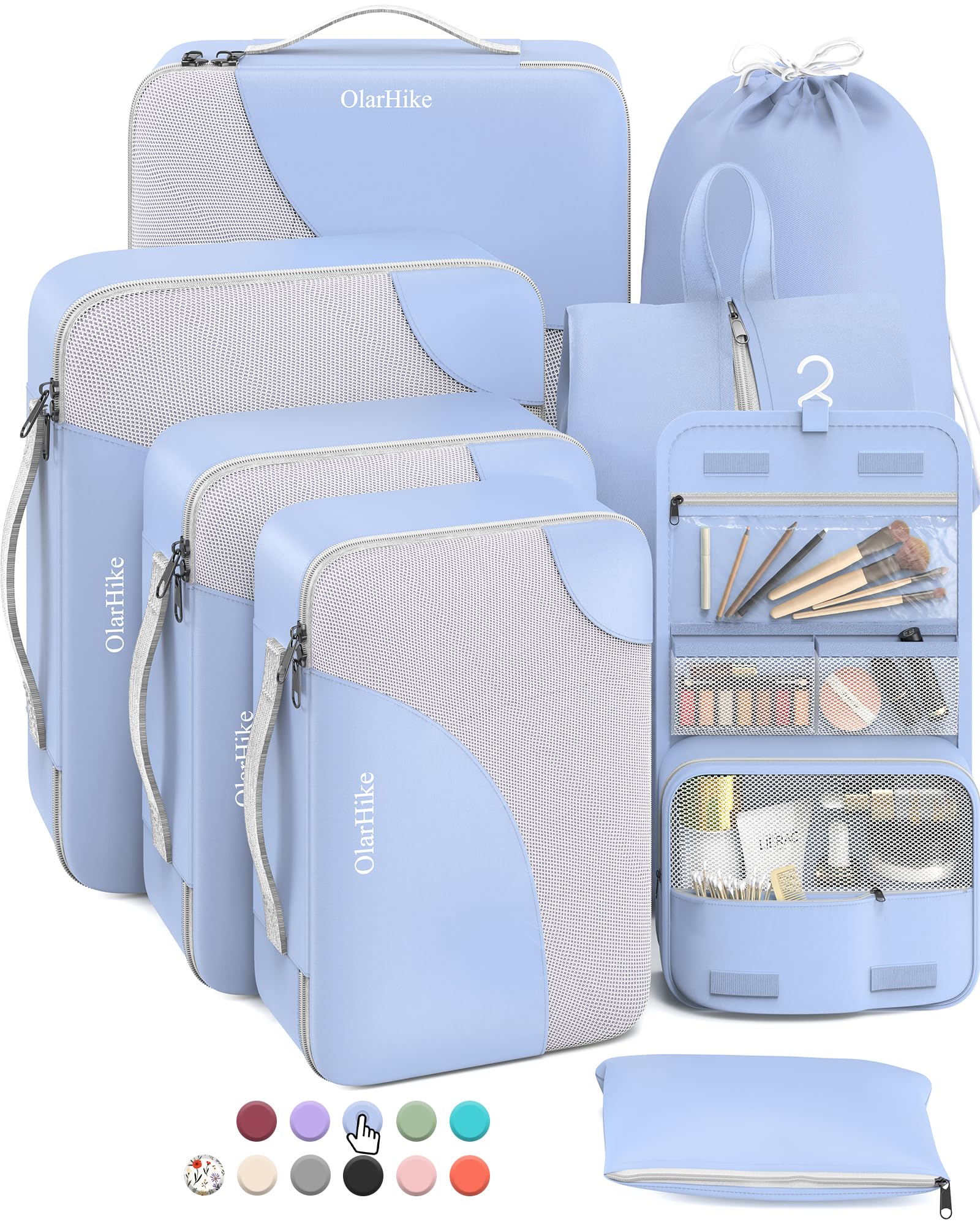 OlarHike 8 Piece Set Travel Packing Cubes | Baby Blue | aborderproducts