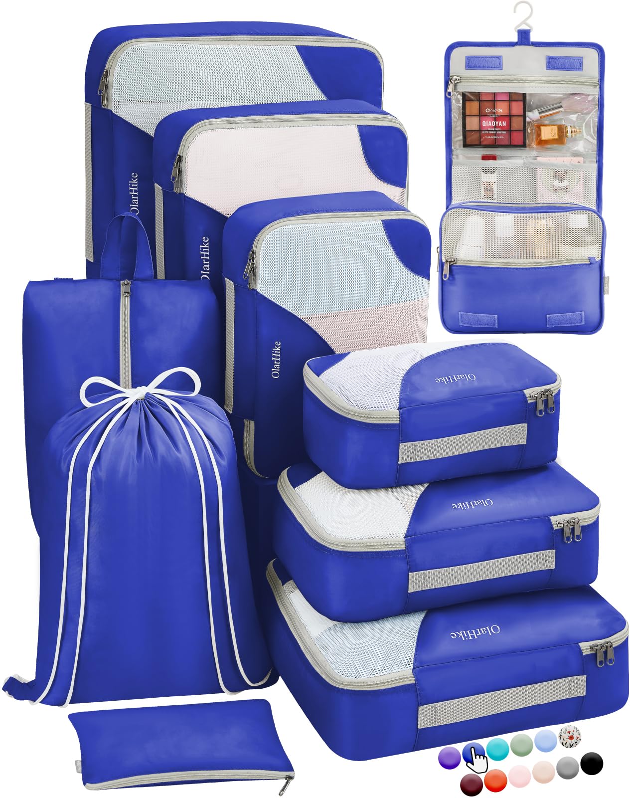 OlarHike 10 Piece Set Travel Packing Cubes | Blue | aborderproducts
